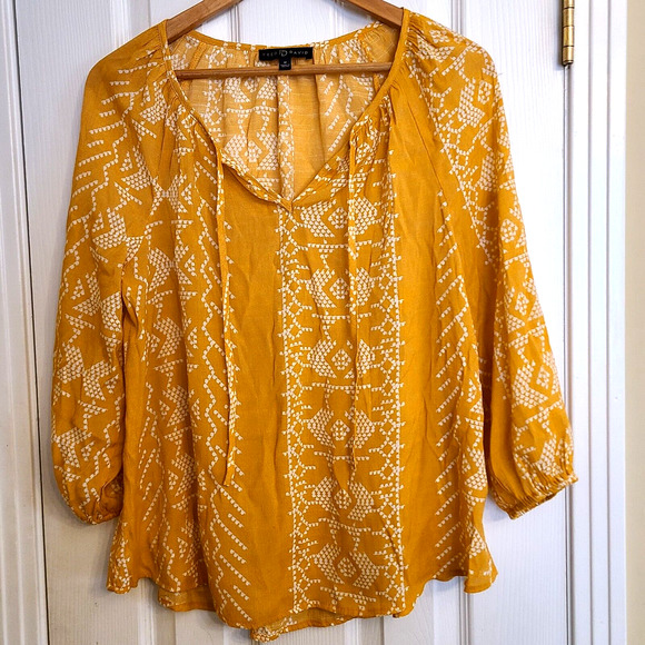 Fred David | Tops | Fred David Womens Mustard Yellow Semi Sheer Boho ...